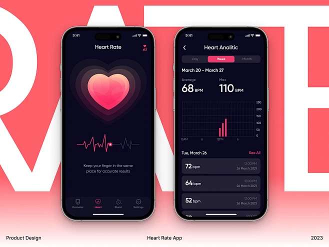Heart Rate - Application 3d app mobile ui ux-花瓣网