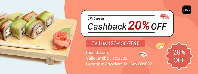 Fresh Japanese Sushi Restaurant Voucher Discount Coupon素材-花瓣网