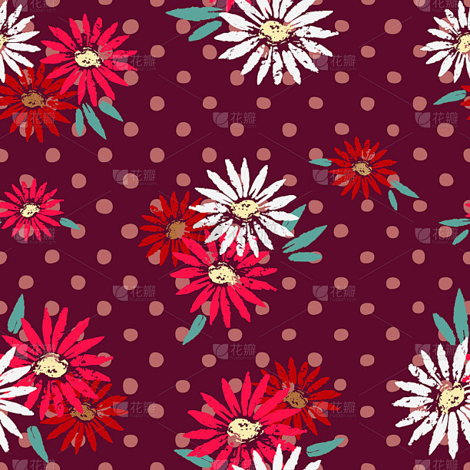 Flower polka dots hand drawn seamless pattern
