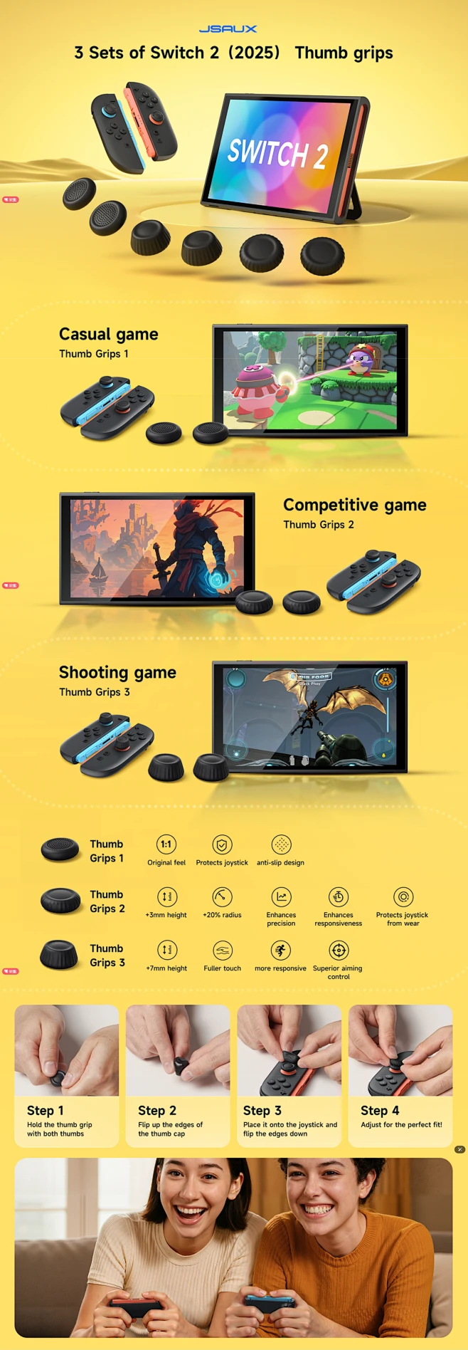 Amazon.com: JSAUX Thumb Grips Designed for Nintendo Switch 2 (2025 ...