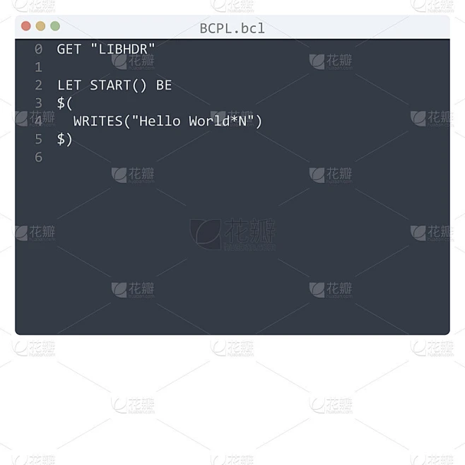 BCPL语言Hello World程序示例在编辑器窗口插图素材-花瓣网