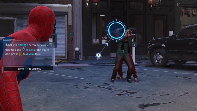QTE screenshot of Marvel’s Spider-Man video game interface.-花瓣网