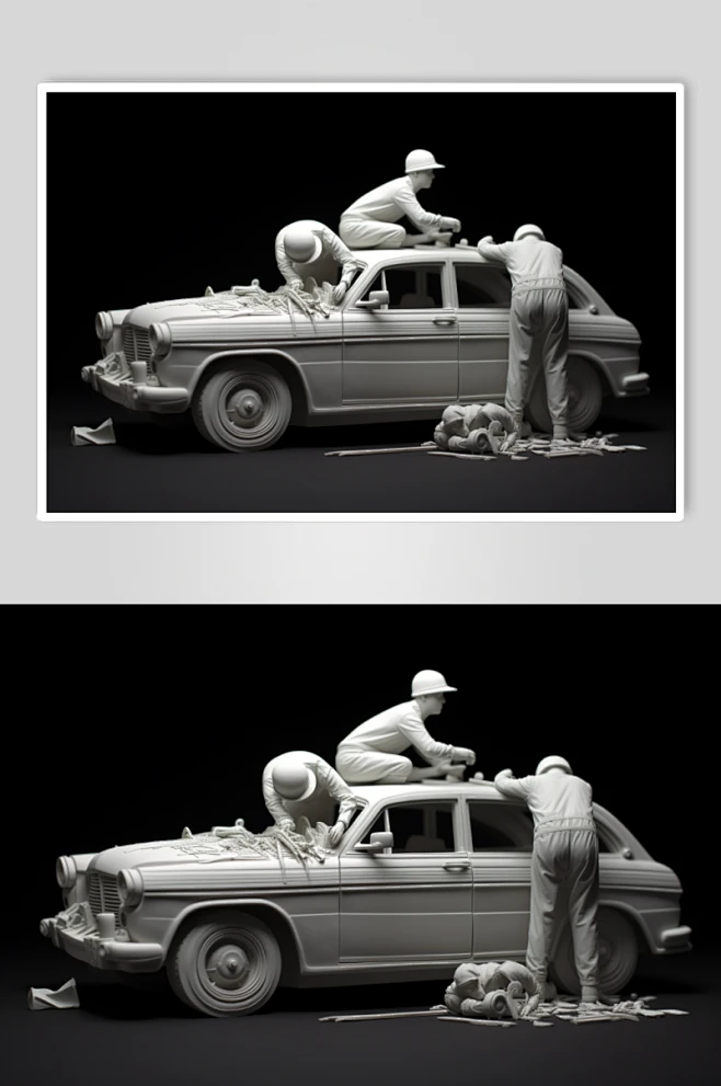 AI数字艺术工人维修汽车模型-花瓣网