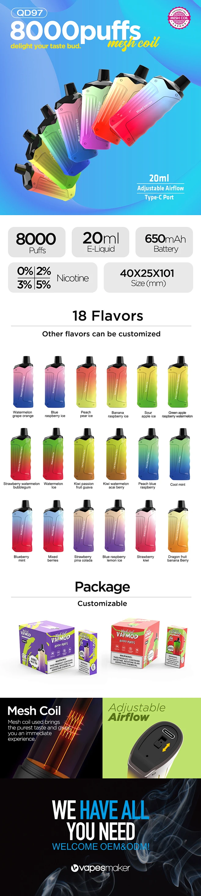 rechargeable disposable vape 8000 puffs vapesmaker-花瓣网