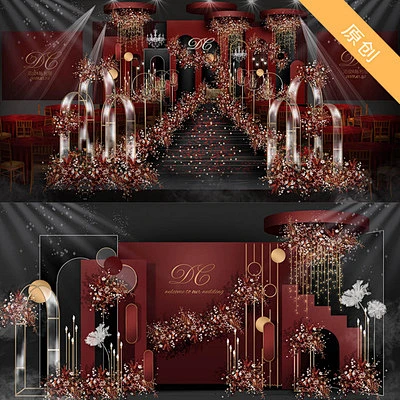 224红黑INS风简约时尚主舞台婚礼手绘婚庆设计效果图素材-淘宝网-花瓣网