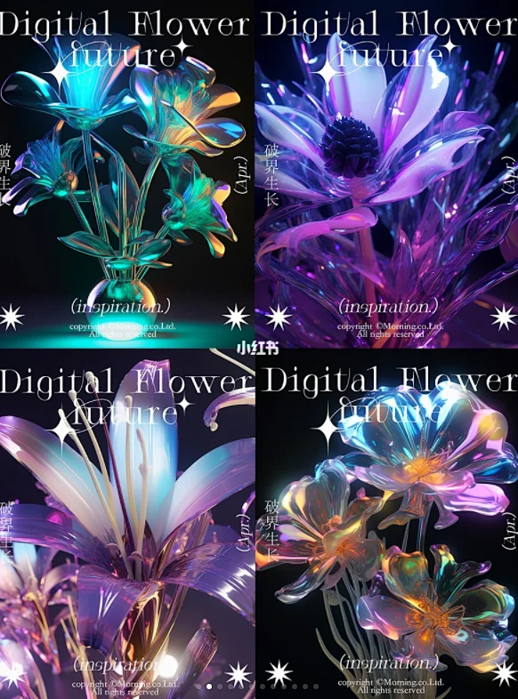 Futuristic flowers, design sense, digital plants, volume line contrast ...
