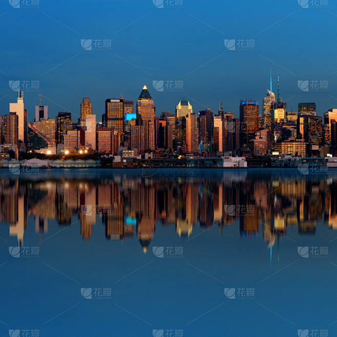 城市天际线,曼哈顿中心,美国,建筑,夜晚,美国中大西洋地区,无人,全景,黄昏,户外