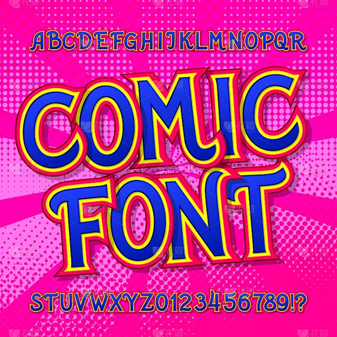 Comic font. Comics and pop art style alphabet. Col素材-花瓣网
