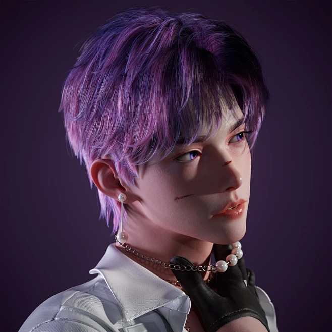 Purple Haired Male-原创3D角色-装备-3D原创作品,微元素 - 恋与深空,祁煜,男生,次世代,角色模型,角色参考,角色赏析,3D角色,原创角色 - Element3ds ...