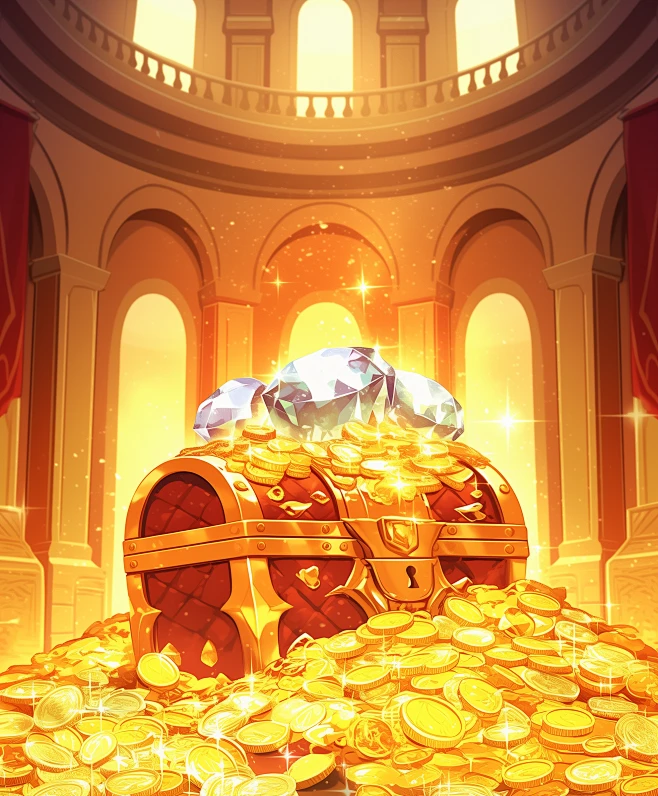 Gold Coins with Crystal Chest (2)-花瓣网