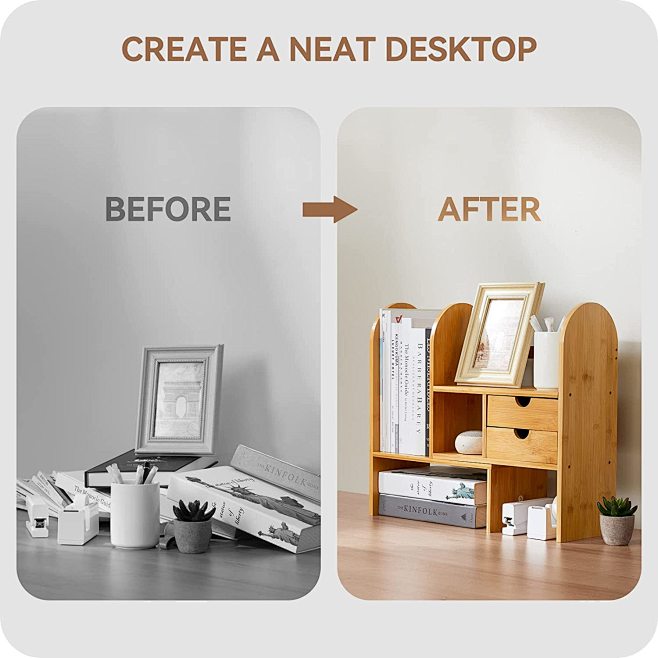 Amazon.com: Bamboo Desktop Bookshelf Organizer, Adjustable Office Desk ...
