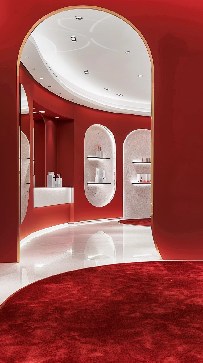 liusha_Cosmetics_mall_red_velvet_floor_red_and_white_walls_e6d85bf9 ...