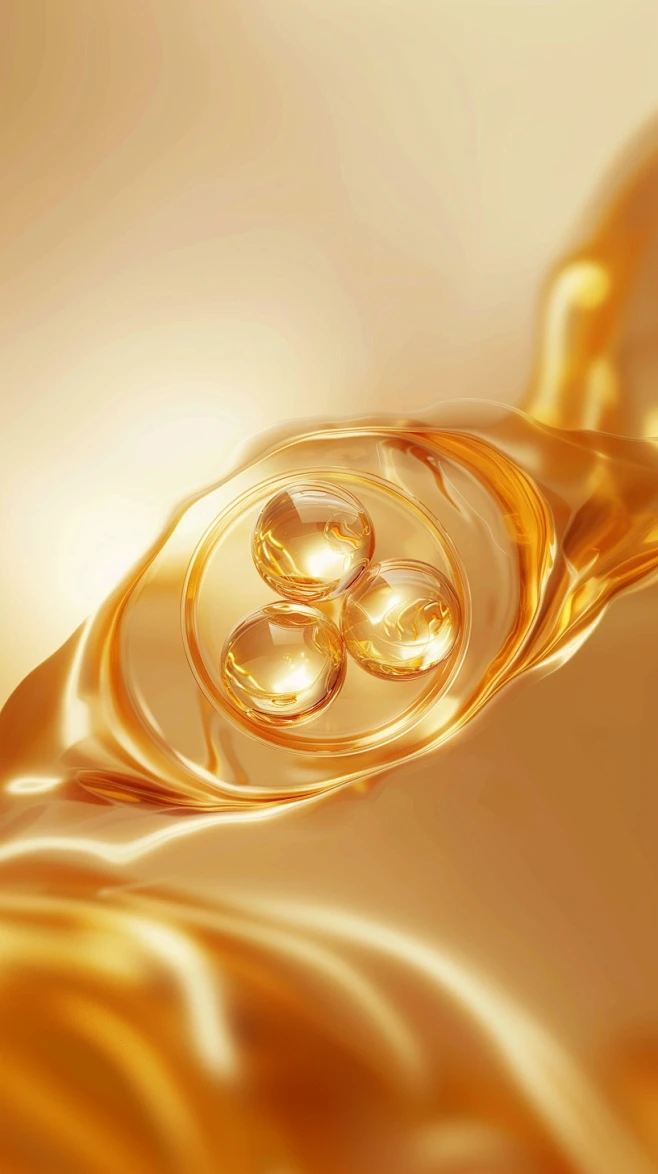hree golden oil spheres, each emitting soft light and surrounded by ...
