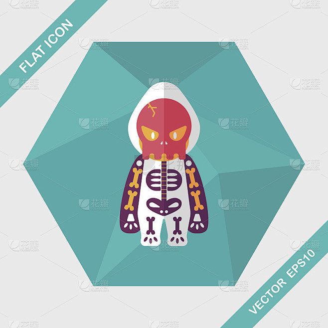 Skeleton flat icon with long shadow,eps10