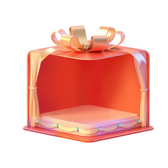 Design resource orange gift box stage with bow isolated on transparent ...