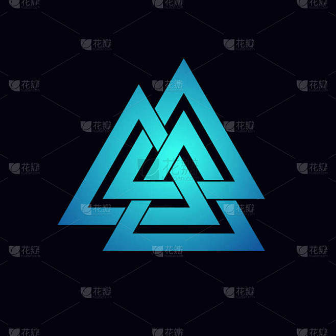 valknut，三位一体的象征。相互交织的三角形。矢量图解。平面图标。标志，纹身，护身符。异端邪说，