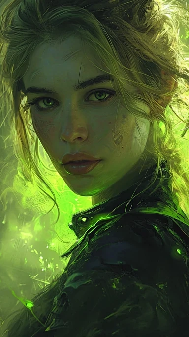 Undead warlock woman, beautiful face, undead dungeon, pale green skin ...