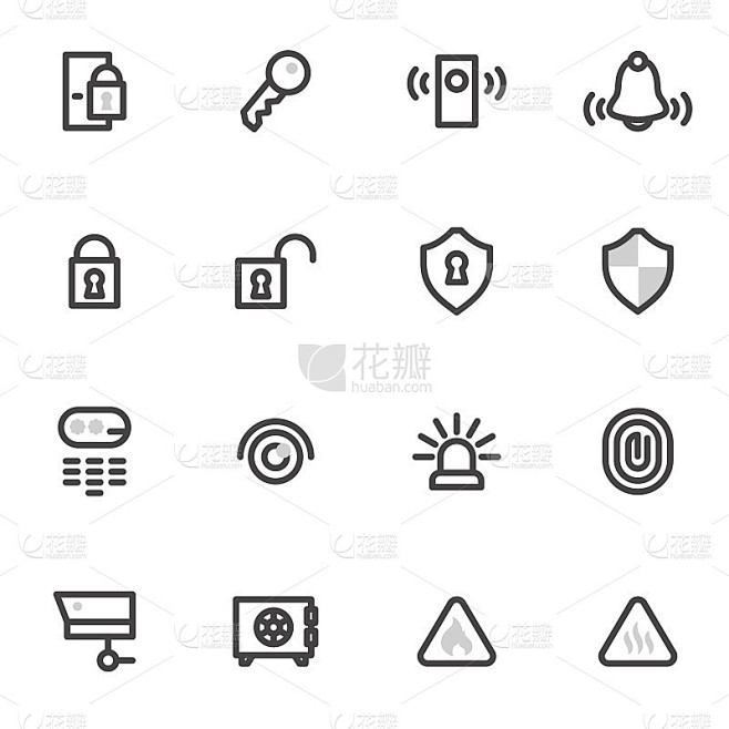 矢量图标安全和家庭报警系统，锁，钥匙