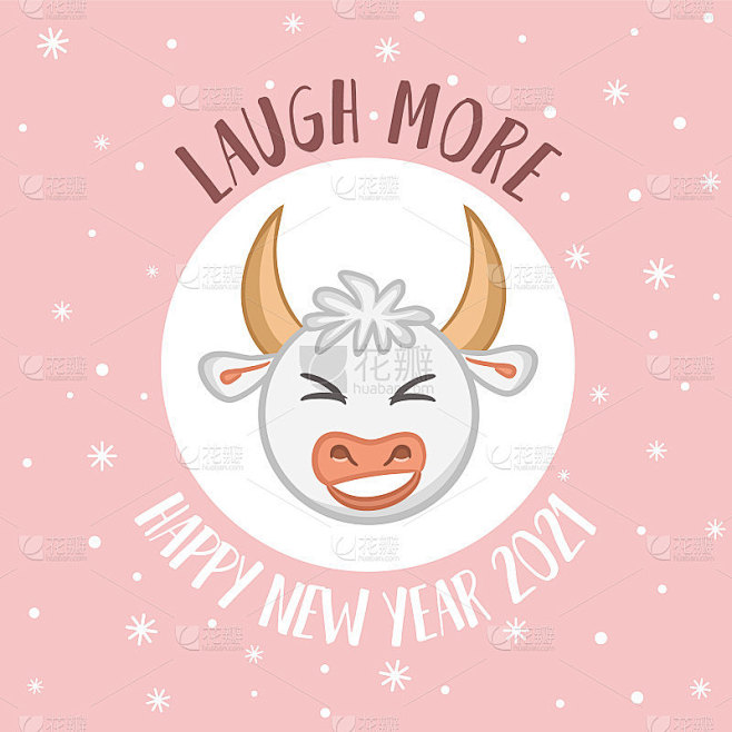 Cute New Year card with a wish and a cartoon bull