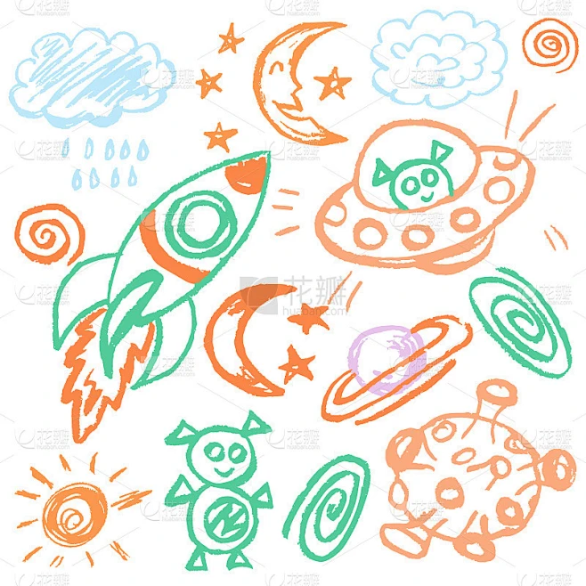用蜡笔画的幼稚可爱的图画素材-花瓣网