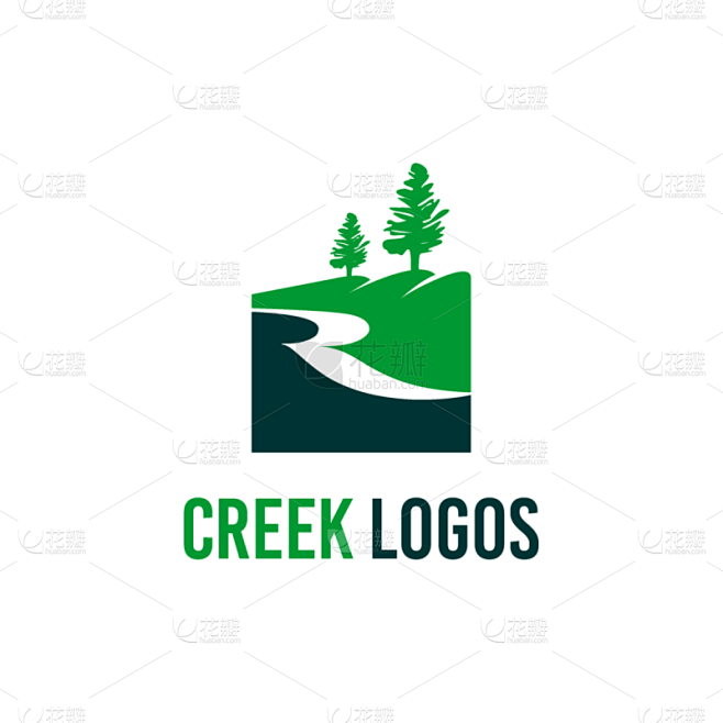 pine tree with river logo template
