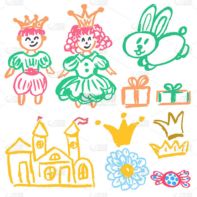 用蜡笔画的幼稚可爱的图画