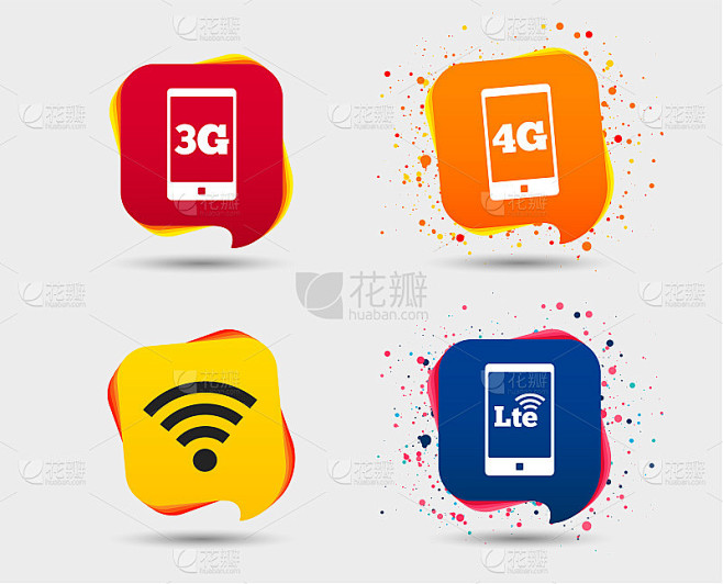 移动电信图标。3G, 4G和LTE。