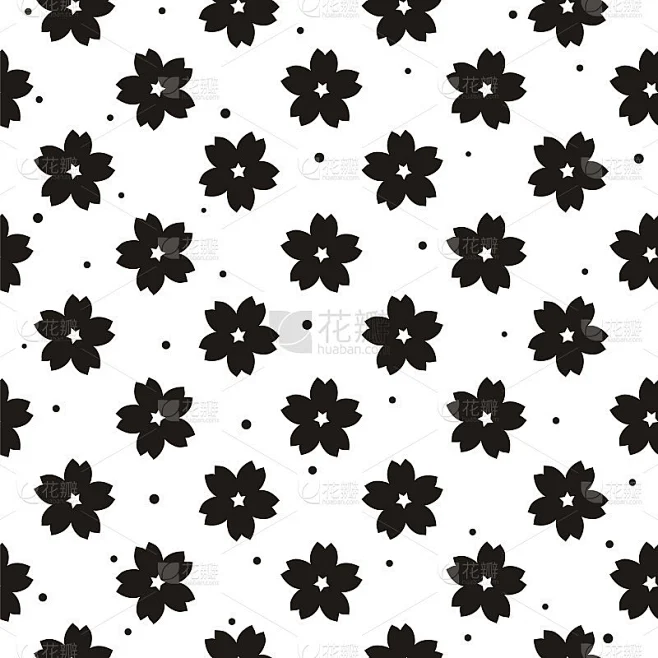 Seamless pattern of black sakura flowers on a whit素材-花瓣网