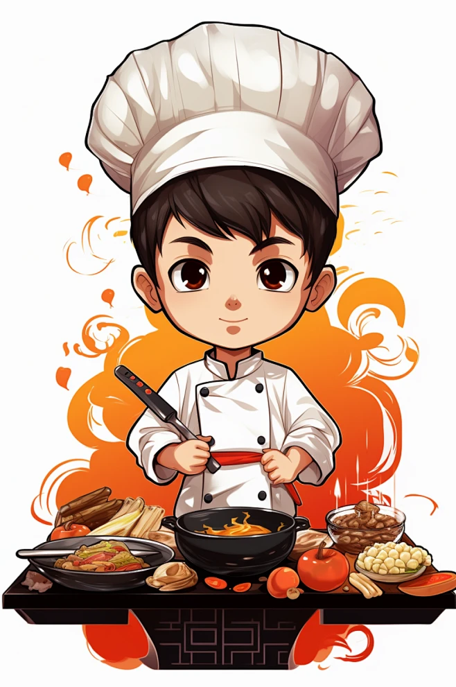 AI数字艺术扁平化厨师做饭职业人物插画-花瓣网