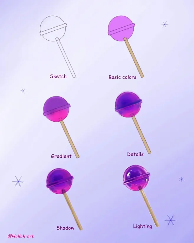 其中包括图片：Simple steps to draw a digital lollipop -花瓣网