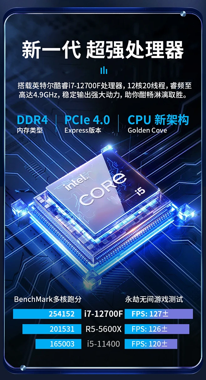 品纯（PINCHUN） 酷睿i7-12700F/十二核/独显台式电脑主机游戏家用商务办公组装电脑全套 单主机 配置八【12代酷睿i7+32G ...