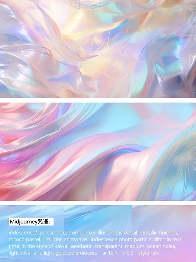 【AIGC】MJ梦幻色丝绸质感全息背景KV ⑥-花瓣网