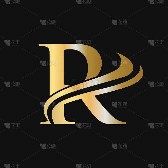 R字母标志豪华概念。为公司名称，标签，徽章，印刷，纺织，spa，美容，时尚的首字母R标志设计金色字母