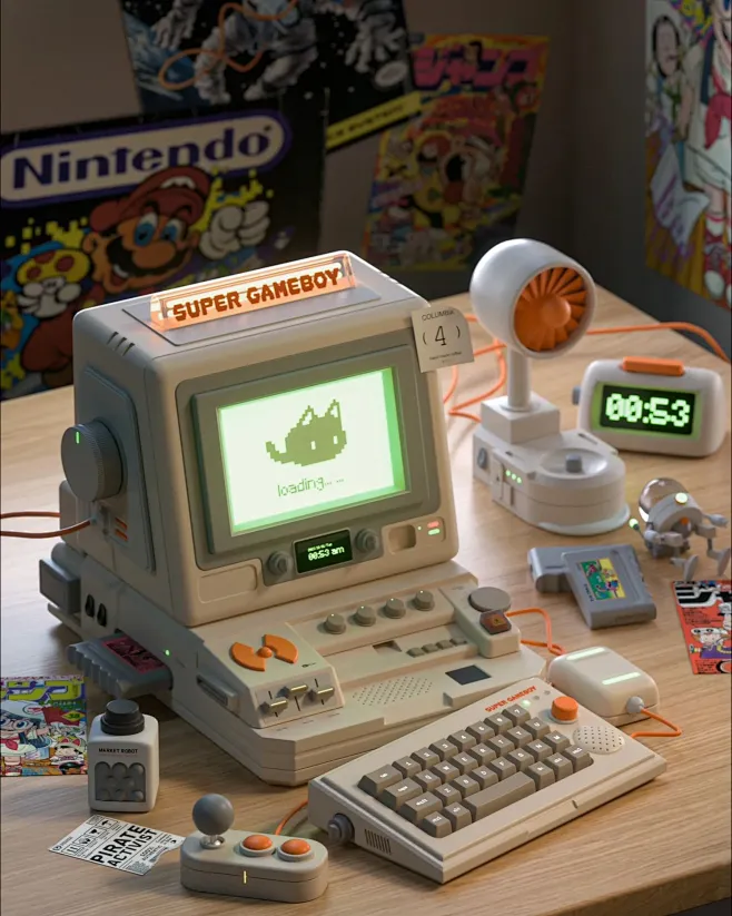 This may contain: an old computer sitting on top of a wooden table next ...