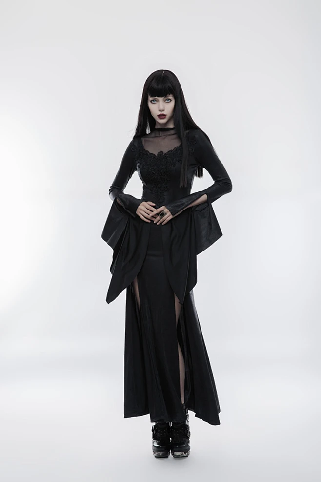 Gorgeous Black High Split Lace Gothic Dress : Shop the goth punk,Gothic ...