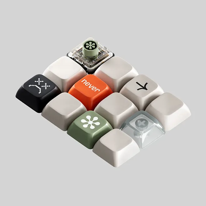 This may contain: a computer keyboard with different colored keys on it ...