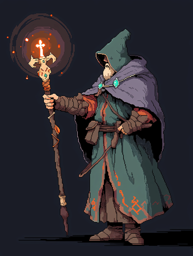 muchjjc_A_human_mage_medieval_concept_design_table_pixel_art_an ...