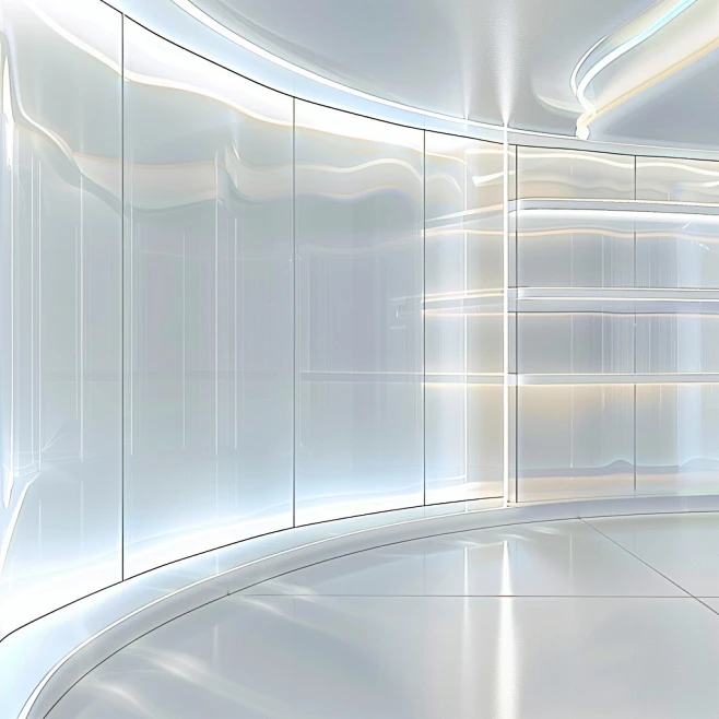 White glass curtain wall, white background, curved wall, light ...