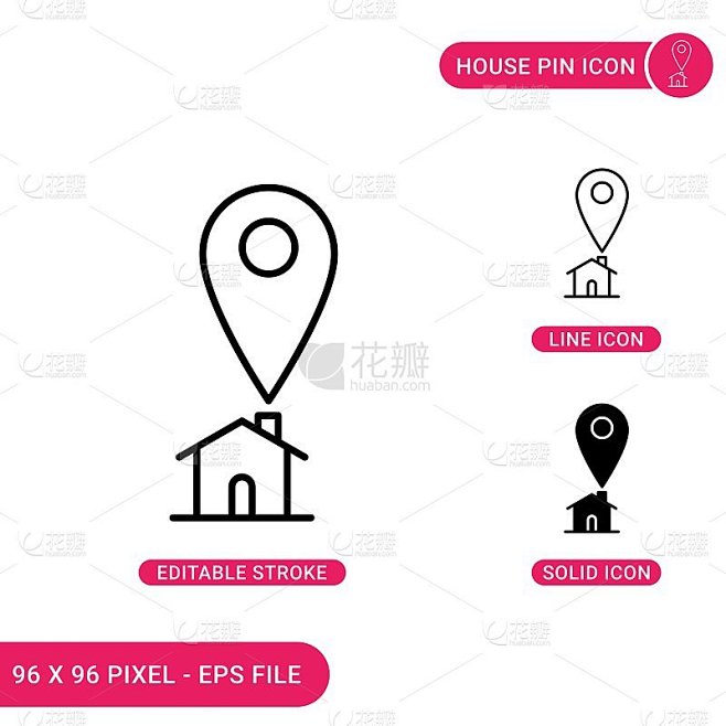 House pin icons set vector illustration with solid