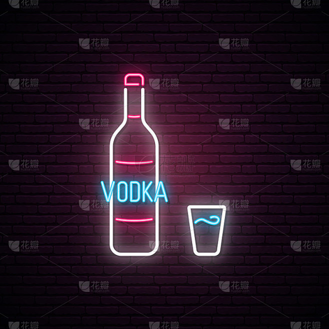 Vodka neon sign. Bright light signboard with Vodka