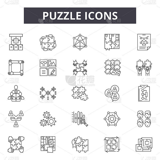 Puzzle line icons, signs set, vector. Puzzle outli