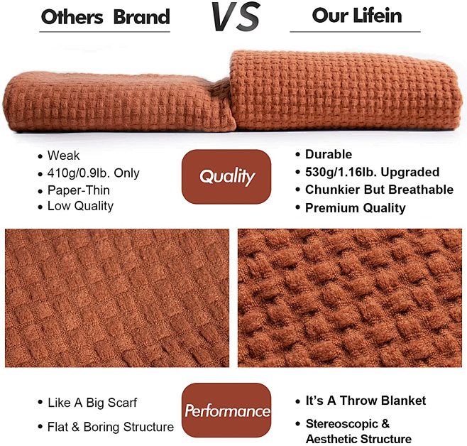 LIFEIN Knitted Rust Throw Blanket for Couch - Soft Summer Farmhouse ...