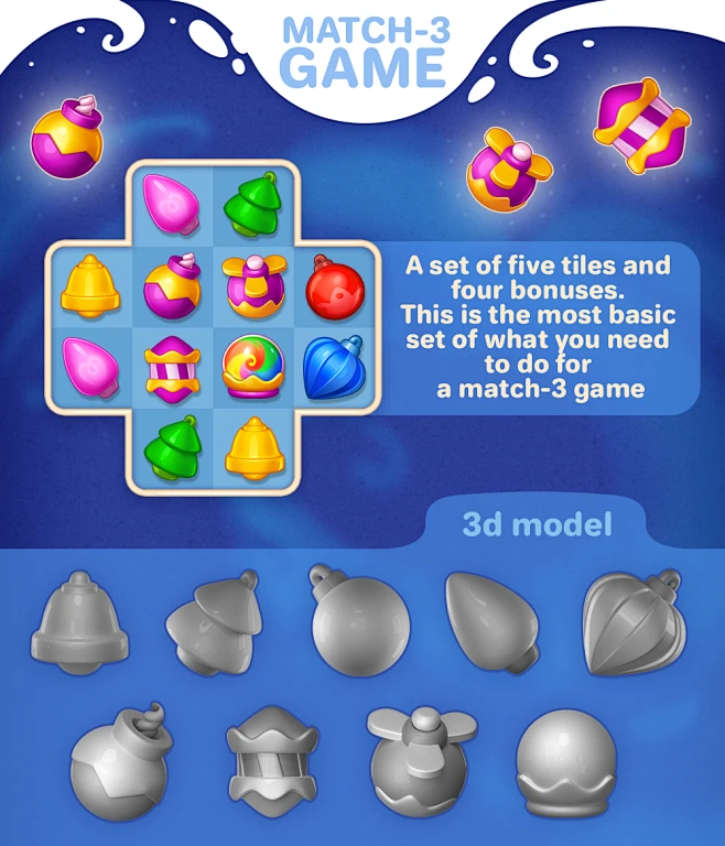 cartoon Digital Art match-3 2D 3D blender-花瓣网