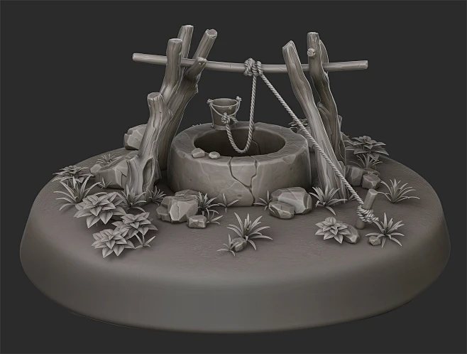 fantasy medieval location with ancient water well-花瓣网