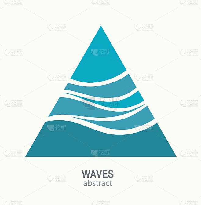 水波标志抽象设计。三角形aqua图标。