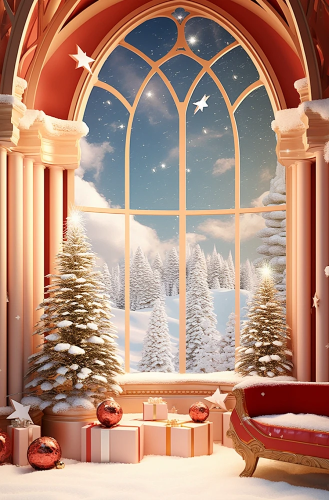 Christmas room christmas scene, in the style of vibrant stage backdrops ...