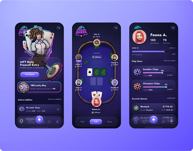 casino Character gambling game Interface mobile online Poker UI/UX-花瓣网