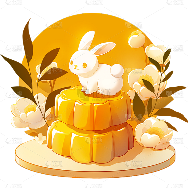 中秋节兔子月饼插画元素