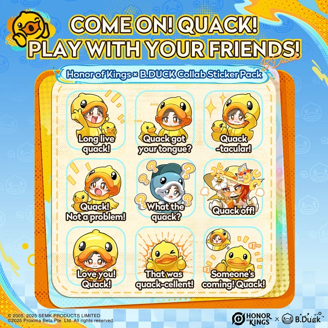 可能是包含下列内容的涂鸦：上面的文字是“COME ON! QUACK! PLAY WITH YOUR FRIENDS ...