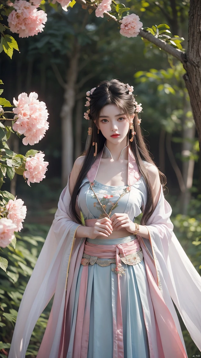 1girl, solo, pink Chinese clothes, long hair, (butterfly), pale skin ...